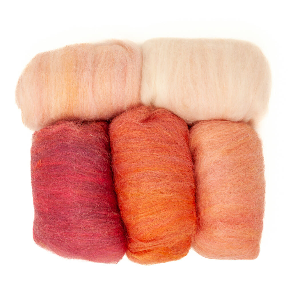 Merino Mohair Carded Batts - Gradated Colour Pack - Nectarine - Fibrecraft